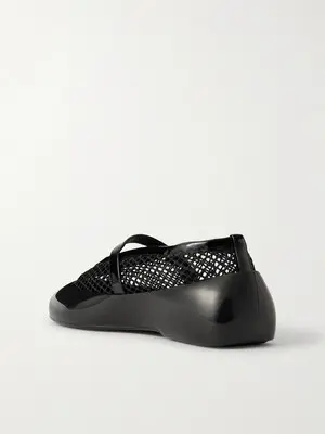 Alaïa Patent Leather-trimmed Mesh Ballet Flats - Black