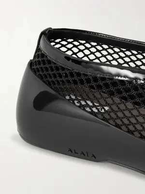 Alaïa Patent Leather-trimmed Mesh Ballet Flats - Black