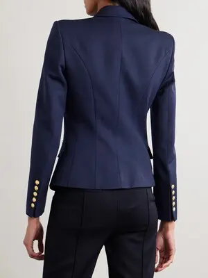 Balmain Double-breasted Grain De Poudre Wool Blazer - Blue