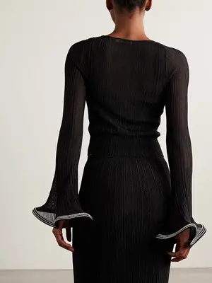 Simkhai Maebry Crystal-embellished Metallic Ribbed-knit Top