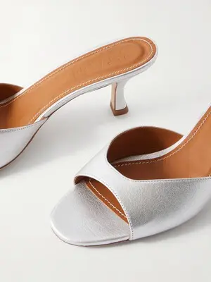 Staud Brigitte Metallic Leather Mules - Silver
