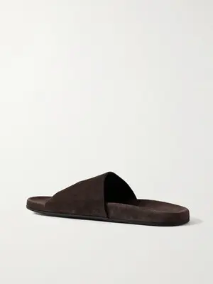 THE ROW Hugh Suede Slides - Brown