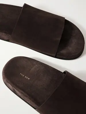 THE ROW Hugh Suede Slides - Brown