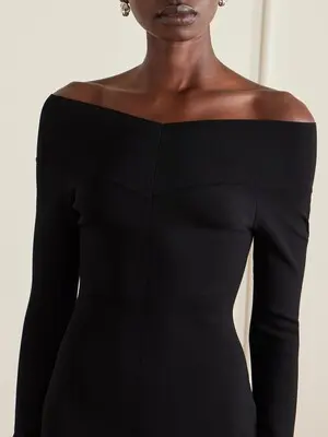 Stella McCartney Off-the-shoulder Knitted Midi Dress - Black
