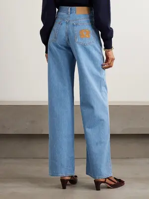 BLAZÉ MILANO Nariida Java Embroidered High-rise Wide-leg Jeans - Blue