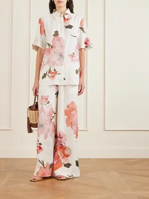 Aje Vacation Floral-print Linen-blend Shirt
