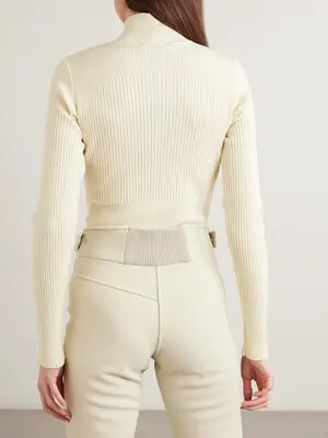Cordova Butte Ribbed Merino Wool Blend Turtleneck Bodysuit - Neutrals