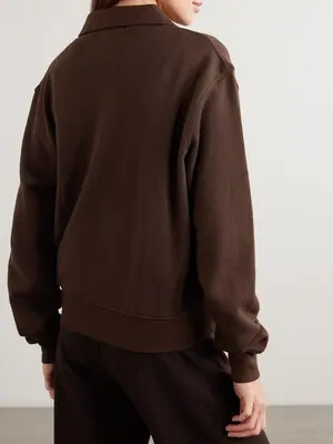 Eterne Embroidered Cotton And Modal-blend Terry Half-zip Sweatshirt - Brown
