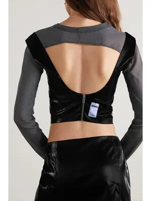 Alexander McQueen Cropped Striped Woven And Vinyl Tank
