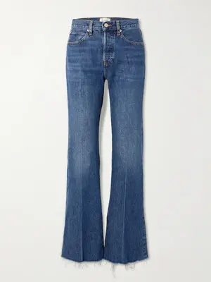 FRAME The Lax Distressed Mid-rise Flared Jeans - Blue