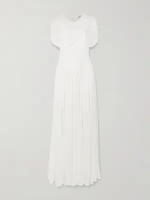 Simkhai Nancie Cape-effect Draped Pleated Jersey Maxi Dress - Neutrals