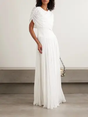 Simkhai Nancie Cape-effect Draped Pleated Jersey Maxi Dress - Neutrals