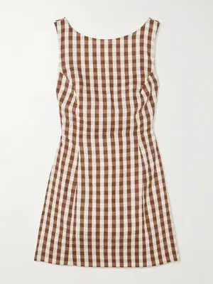 Faithfull The Brand Sofia Tie-detailed Gingham Linen Mini Dress - Brown