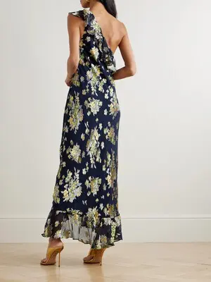 Rixo Leon One-shoulder Ruffled Devoré-velvet Chiffon Maxi Dress