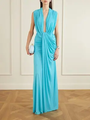 Christopher Esber Ripple Draped Ruched Mesh Gown - Blue