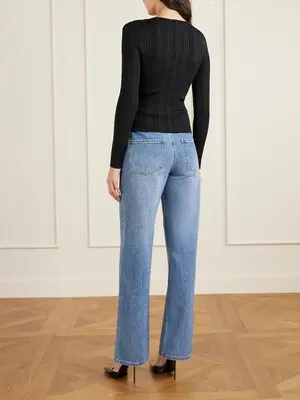 SELF-PORTRAIT Lace-trimmed Ribbed-knit Top