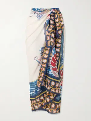 La DoubleJ Printed Cotton-voile Pareo - Blue