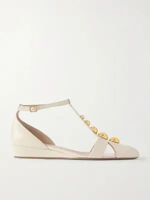 Chloé Cleia Studded Leather Wedge Sandals - Neutrals