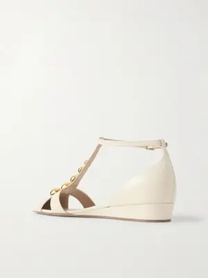 Chloé Cleia Studded Leather Wedge Sandals - Neutrals