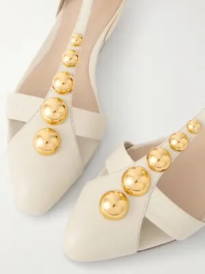 Chloé Cleia Studded Leather Wedge Sandals - Neutrals