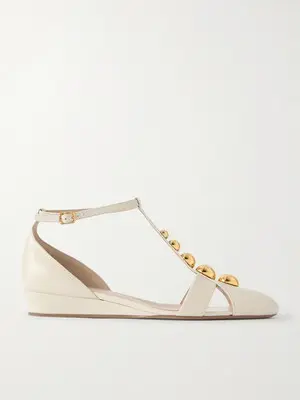Chloé Cleia Studded Leather Wedge Sandals Off-white
