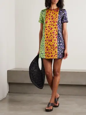 La DoubleJ Paneled Embroidered Cloque Mini Dress - Multi
