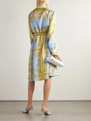 Versace Belted Printed Silk-twill Dress