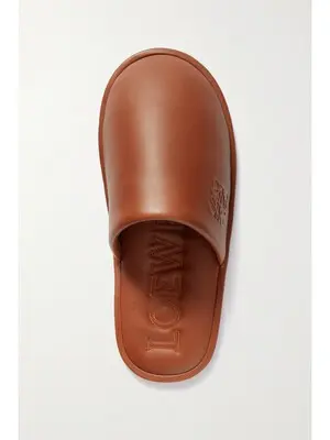 Loewe Logo-embossed Leather Slippers