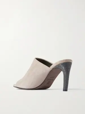 Brunello Cucinelli 80 Bead-embellished Suede Mules