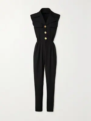 Balmain Button-embellished Grain De Poudre Wool Jumpsuit - Black