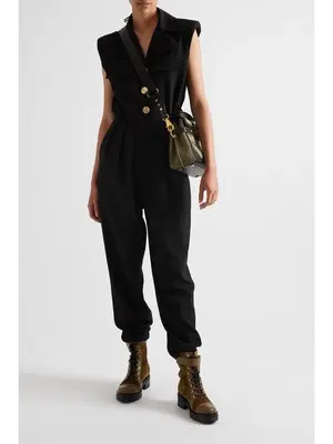 Balmain Button-embellished Grain De Poudre Wool Jumpsuit