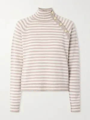 Max Mara Striped Cashmere Turtleneck Sweater - Neutrals