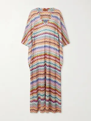 Missoni Striped Metallic Crochet-knit Kaftan - Orange