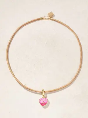 Lauren Rubinski Love Me 14-karat Gold, Enamel And Cord Necklace - Neutrals