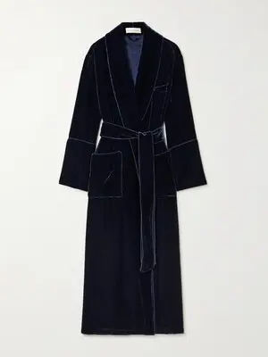 Olivia Von Halle Capability Belted Velvet Robe - Blue