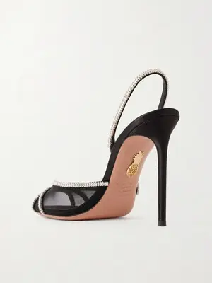 AQUAZZURA 105 Crystal-embellished Mesh Slingback Sandals