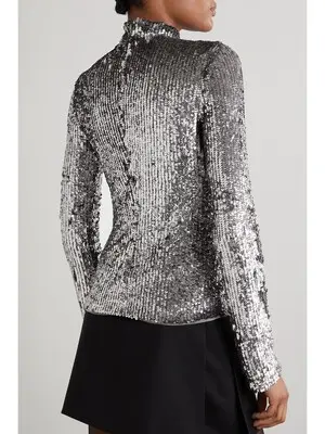 INTERIOR Frances Sequined Stretch-tulle Top