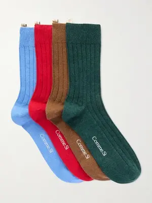 Comme Si The Cashmere Set Of Ribbed Cashmere-blend Socks - Multi