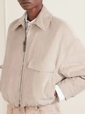 Brunello Cucinelli Embellished Padded Cotton-blend Corduroy Bomber Jacket - Neutrals