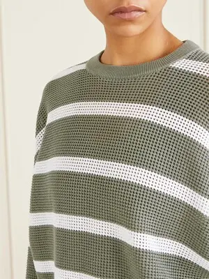 Brunello Cucinelli Striped Open-knit Cotton Sweater