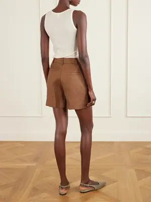 Brunello Cucinelli Pleated Linen-twill Shorts - Brown