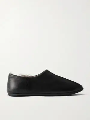 CHRISTEN Big Boot Shearling-lined Leather Slippers - Black