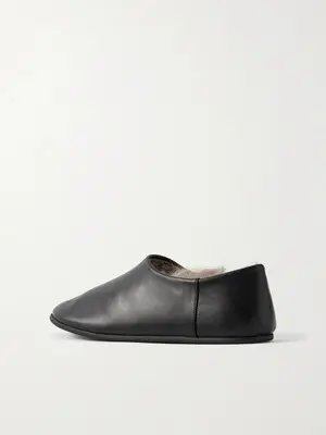 CHRISTEN Big Boot Shearling-lined Leather Slippers - Black