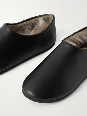 CHRISTEN Big Boot Shearling-lined Leather Slippers - Black