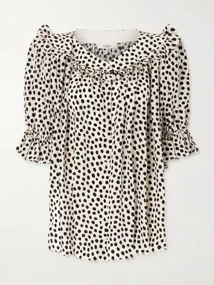 Chloé Gathered Polka-dot Silk Crepe De Chine Blouse