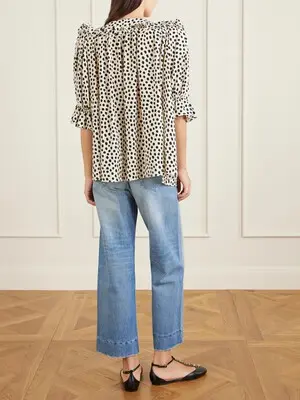 Chloé Gathered Polka-dot Silk Crepe De Chine Blouse