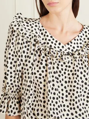 Chloé Gathered Polka-dot Silk Crepe De Chine Blouse