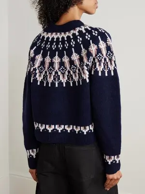 Loewe Sequin-embellished Fair Isle Wool-blend Sweater - Blue