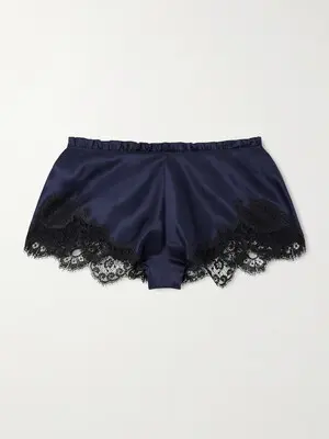 Carine Gilson Lace-trimmed Silk-satin Shorts - Blue