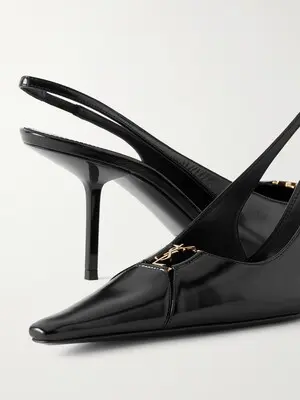Saint Laurent Babylone Embellished Glossed-leather Slingback Pumps